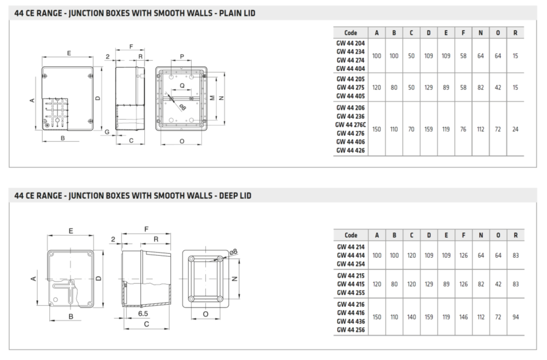 GW44206 Gewiss 150x110x70mm Electrical Junction Box IP56 Rated